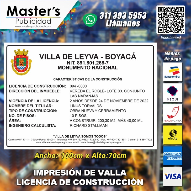 Valla de Construcción / Licencia de construcción / Pendón / Aviso